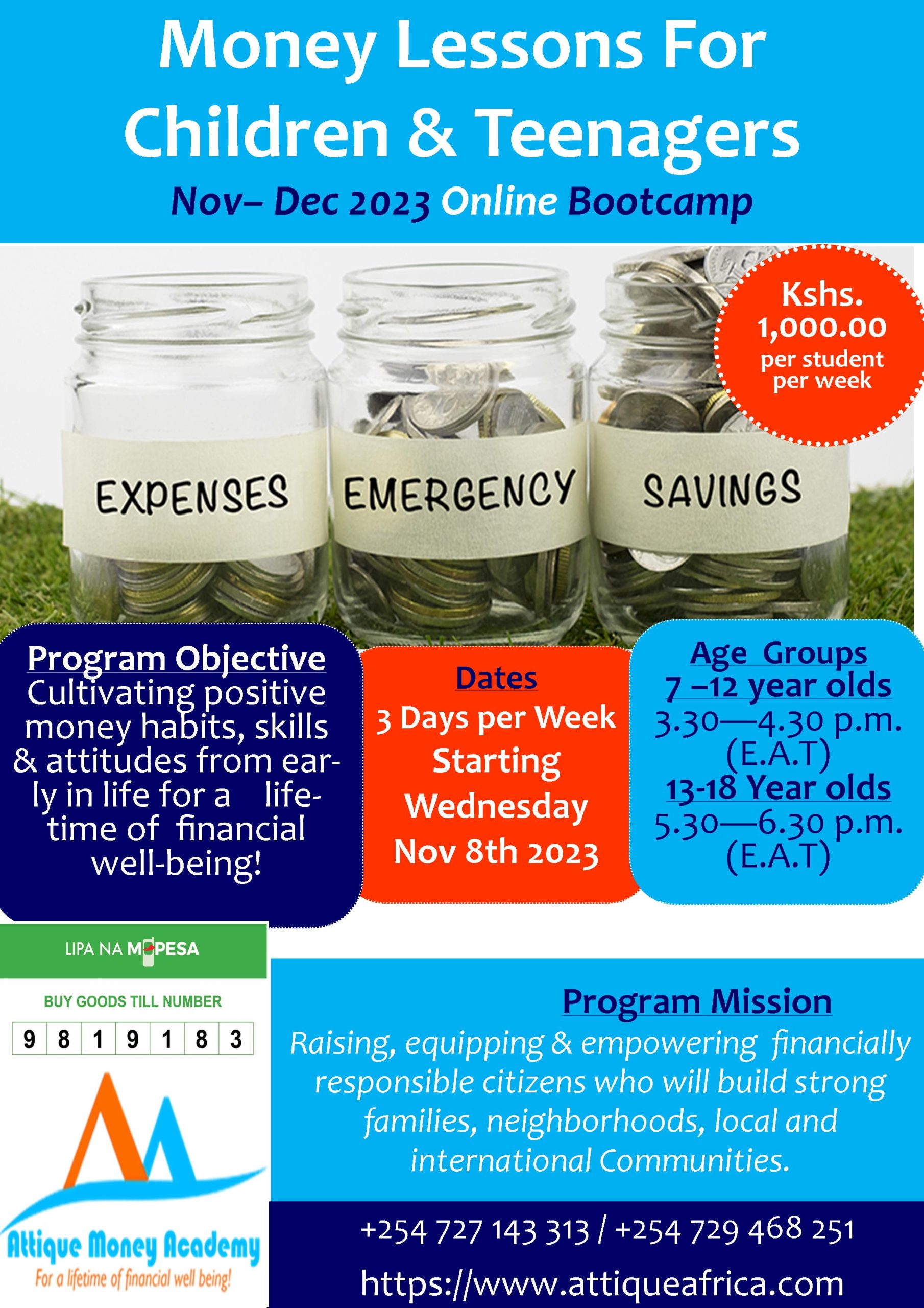 Money Lessons for Children &Teenagers Online Boot Camp – Attique Africa